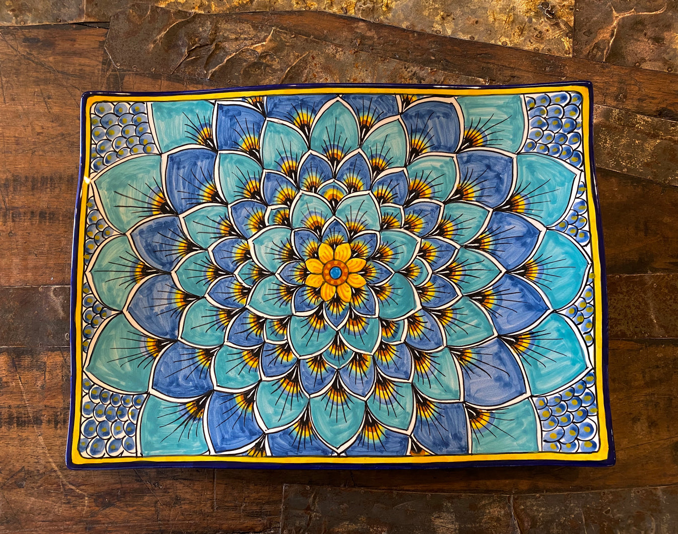 Geribi Wavy Platter 13.5x9.5 - (PG09) Blues – Biordi Art Imports