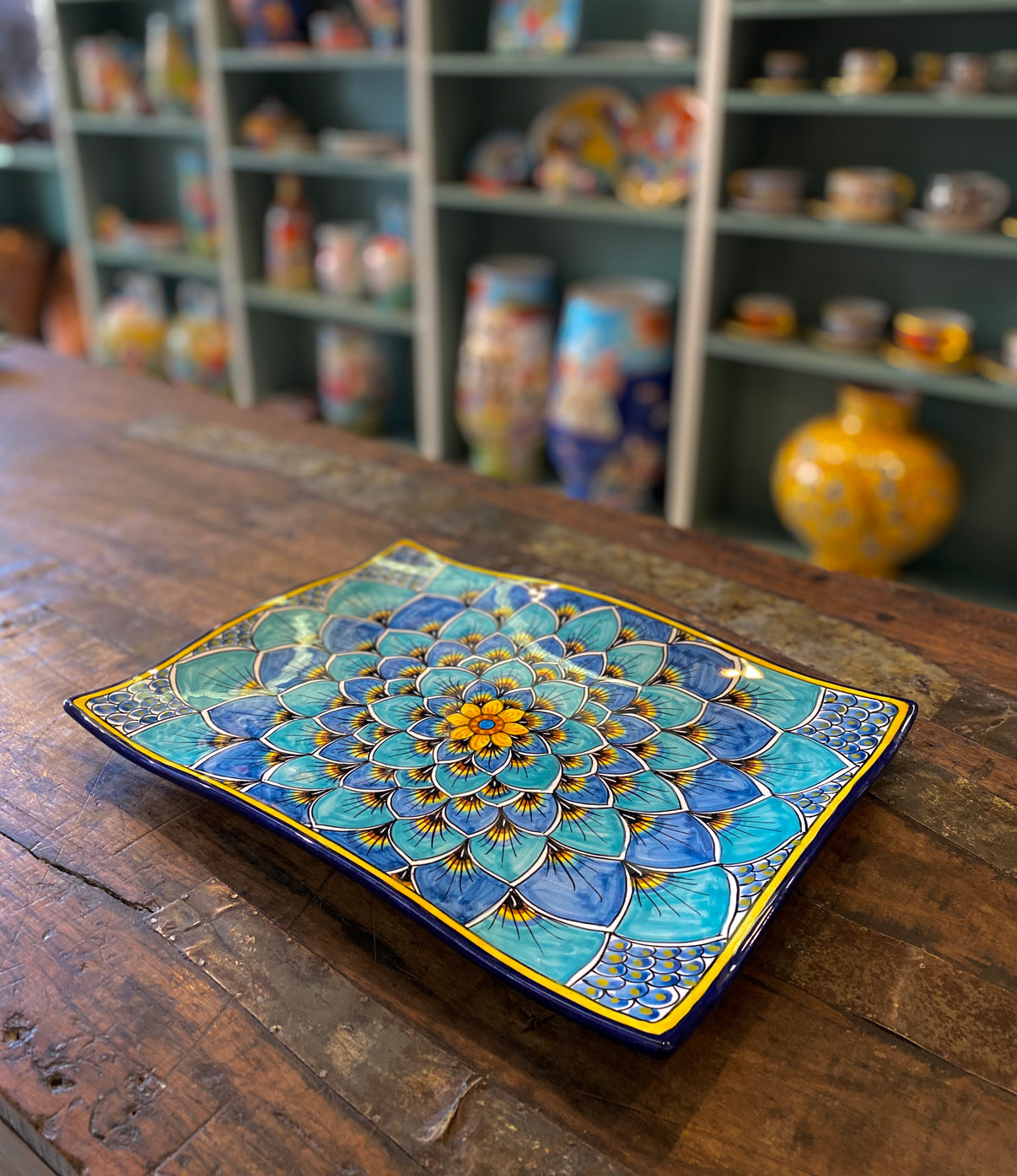 Geribi Wavy Platter 13.5x9.5 - (PG09) Blues – Biordi Art Imports